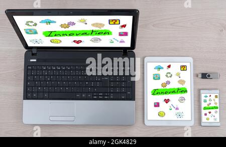Innovation concept shown on different information technology devices ...