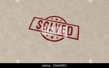 Solved stamp icons in few color versions. Problem solution concept 3D ...