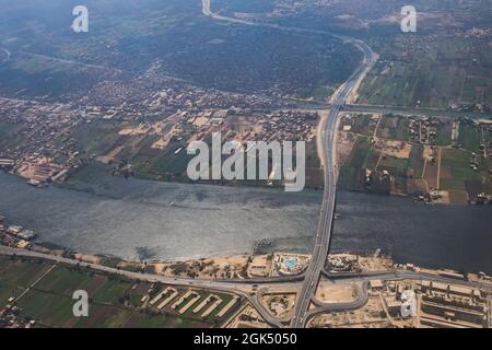 11 September 2021, Egypt, Cairo: An aerial view taken from an airplane ...