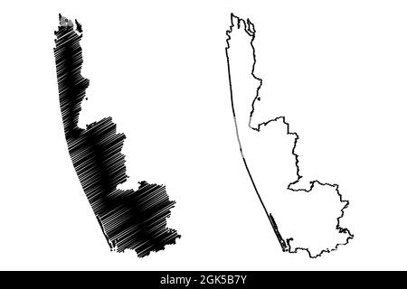 Alappuzha district (Kerala State, Republic of India) map vector ...