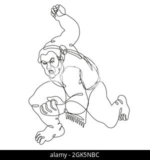 Sumo Wrestler or Rikishi Fighting Stance Front View Continuous Line ...