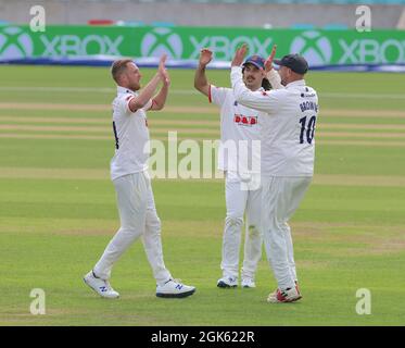 Jamie Porter of Essex celebrates with his team mates after taking the ...