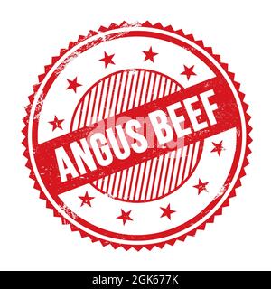 ANGUS BEEF text written on red grungy vintage round stamp Stock Photo ...