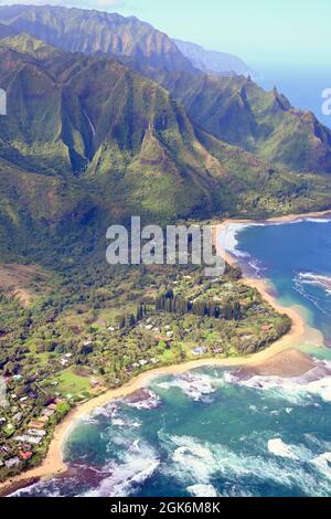 AERIAL VIEW OF NORTHWEST KAUAI, HAWAII, USA...OVER HANALEI , HAENA ...