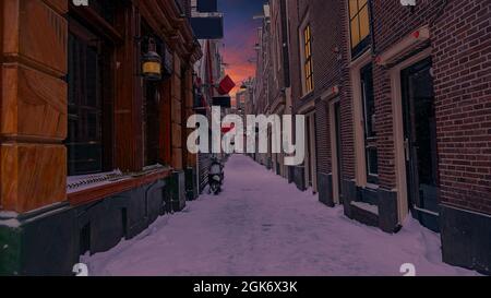Snowy Red LIght District in winter in Amsterdam the Netherlands at ...