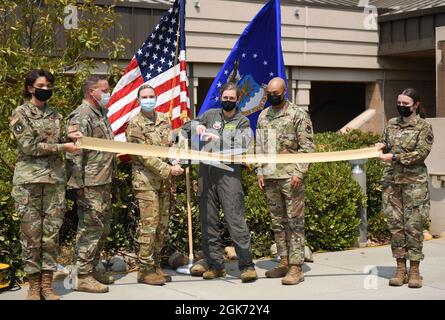 Col. Heather Fox, 9th Reconnaissance Wing commander, left, gives a ...