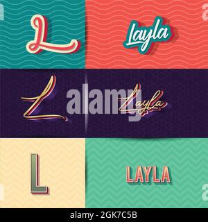 name Layla in various Retro graphic design elements, set of vector ...