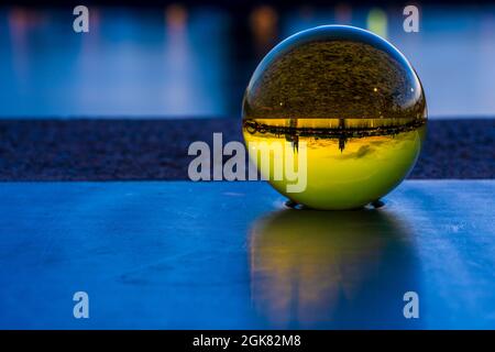 Cologne old town photographed through a glass ball Stock Photo - Alamy
