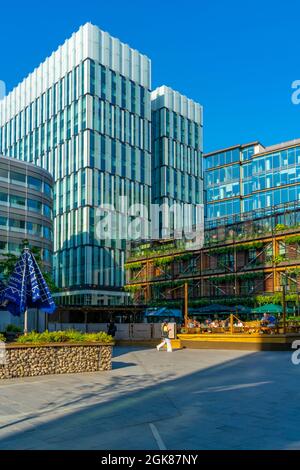 View of cafes and restaurants in the Springfields District, Manchester ...