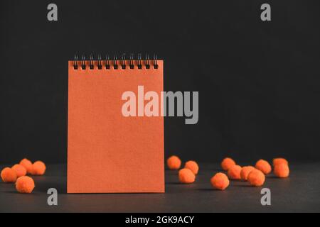 Autumn mockup. Halloween sale. Notebook skeleton autumn leaves Stock ...