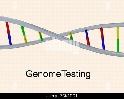 3D illustration of GENEALOGICAL DNA TEST script with DNA double helix ...