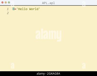 APL language Hello World program sample in editor window illustration ...