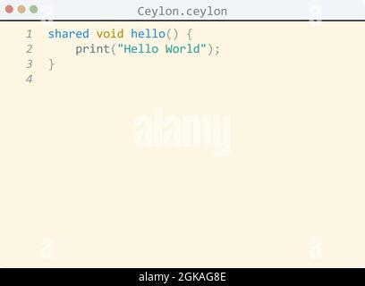 Ceylon language Hello World program sample in editor window ...
