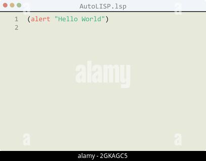 AutoLISP language Hello World program sample in editor window illustration Stock Vector Image ...