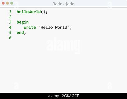 Jade language Hello World program sample in editor window illustration ...