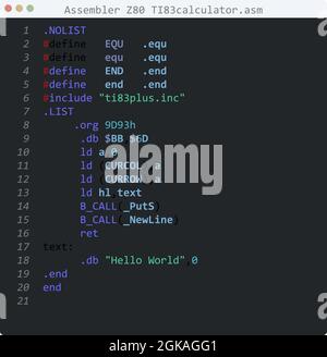Assembler Z80 TI83calculator language Hello World program sample in ...