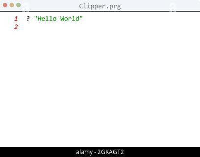 Clipper language Hello World program sample in editor window ...