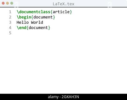 LaTeX language Hello World program sample in editor window illustration Stock Vector Image & Art ...