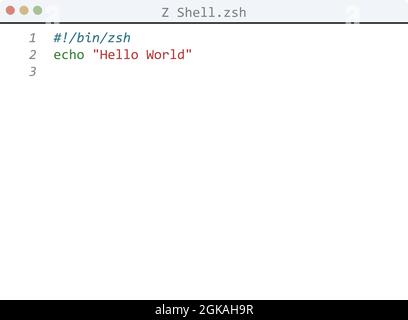 C Shell language Hello World program sample in editor window illustration Stock Vector Image ...