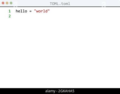 TOML language Hello World program sample in editor window illustration ...