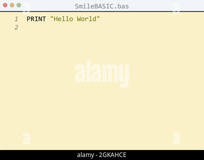 SmileBASIC language Hello World program sample in editor window illustration Stock Vector Image ...