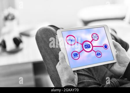 Tablet screen displaying an ict concept Stock Photo - Alamy