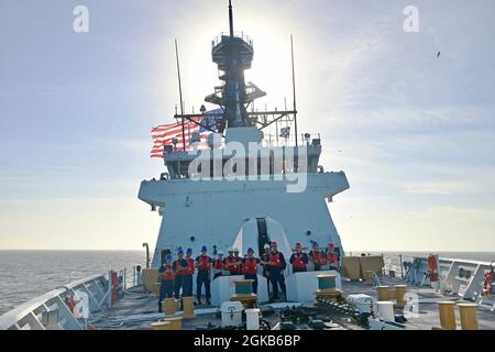 The crew of USCGC Stone (WMSL 758) during a commissioning ceremony at ...