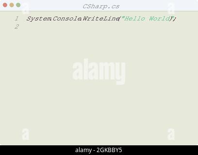 CSharp language Hello World program sample in editor window ...