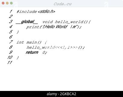 Cuda language Hello World program sample in editor window illustration Stock Vector Image & Art ...