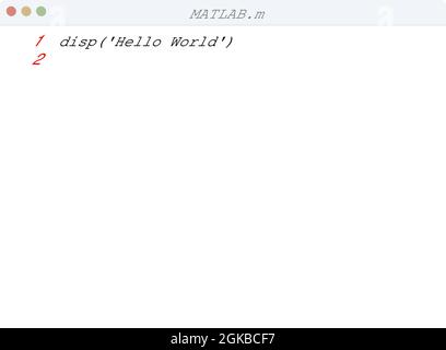 MATLAB language Hello World program sample in editor window illustration Stock Vector Image ...