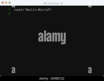 Bitsbox language Hello World program sample in editor window ...