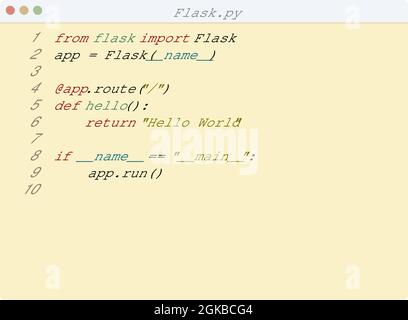 Flask language Hello World program sample in editor window illustration Stock Vector Image & Art ...