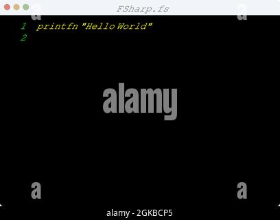 FSharp language Hello World program sample in editor window illustration Stock Vector Image ...