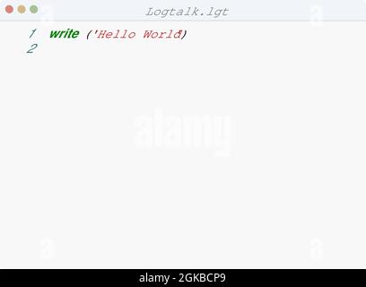 Logtalk language Hello World program sample in editor window illustration Stock Vector Image ...