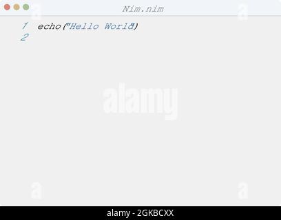 Nim language Hello World program sample in editor window illustration Stock Vector Image & Art ...
