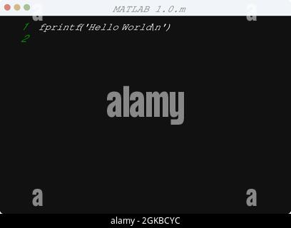 MATLAB 1.0 language Hello World program sample in editor window illustration Stock Vector Image ...