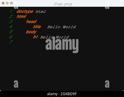 J language Hello World program sample in editor window illustration ...