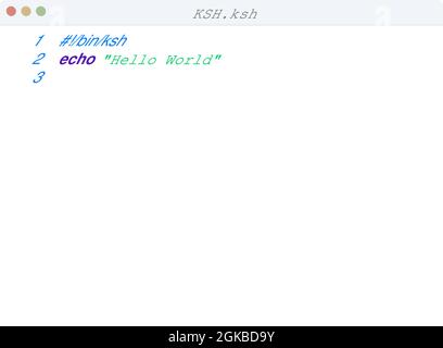KSH language Hello World program sample in editor window illustration ...