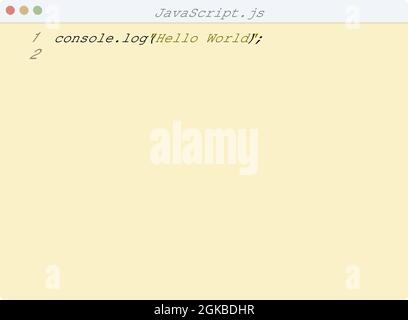 JavaScript language Hello World program sample in editor window ...