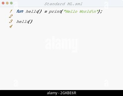 Standard ML language Hello World program sample in editor window illustration Stock Vector Image ...