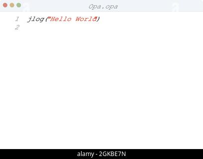 Opa language Hello World program sample in editor window illustration ...