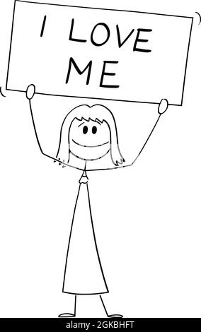 Person Holding I Love Me Sign, Self-Love or Selflove Concept , Vector ...