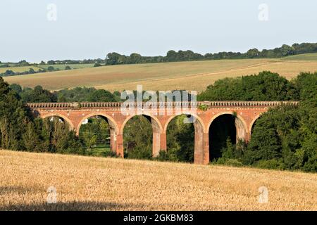 Nine-arch Victorian railway viaduct built 1860 on railway linking ...