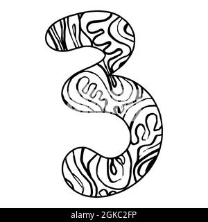 Zentangle stylized alphabet - number 1. Black white hand drawn doodle ...