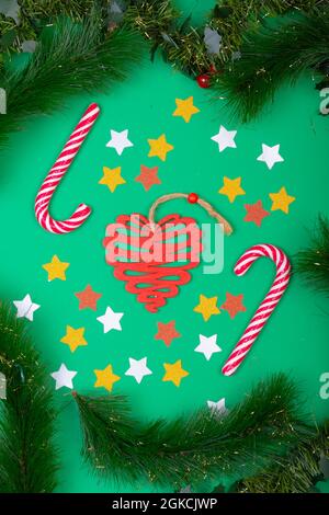 Christmas composition. Christmas green decorations, fir tree branches ...