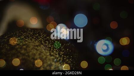 Image of out of focus christmas fairy lights and copy space on cream ...
