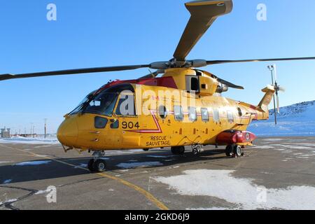 RCAF CH-149 Cormorant Search and Rescue helicopter from 103 Squadron departs 9 Wing, Gander, N.L ...