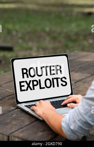Hand writing sign Router Exploits, Conceptual photo takes advantage of ...