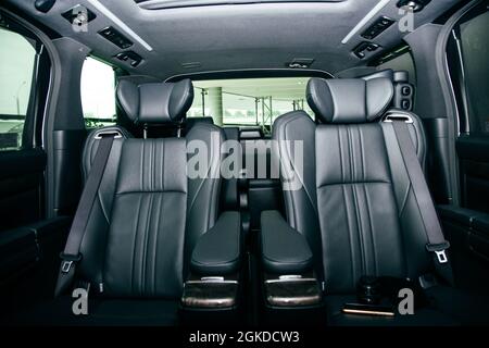 Back passenger seats in modern sport car, frontal view Stock Photo - Alamy