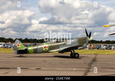 The Russian Spitfire (PT879) taxiing along the runway after arriving at ...